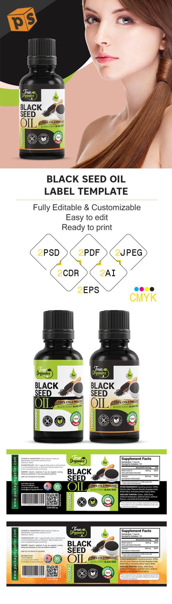 Black Seed oil Label Design Template-PS02 - PackagingSeller.com