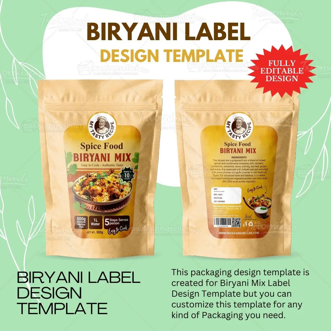 Biryani Mix Label Design Template PS375 - PackagingSeller.com