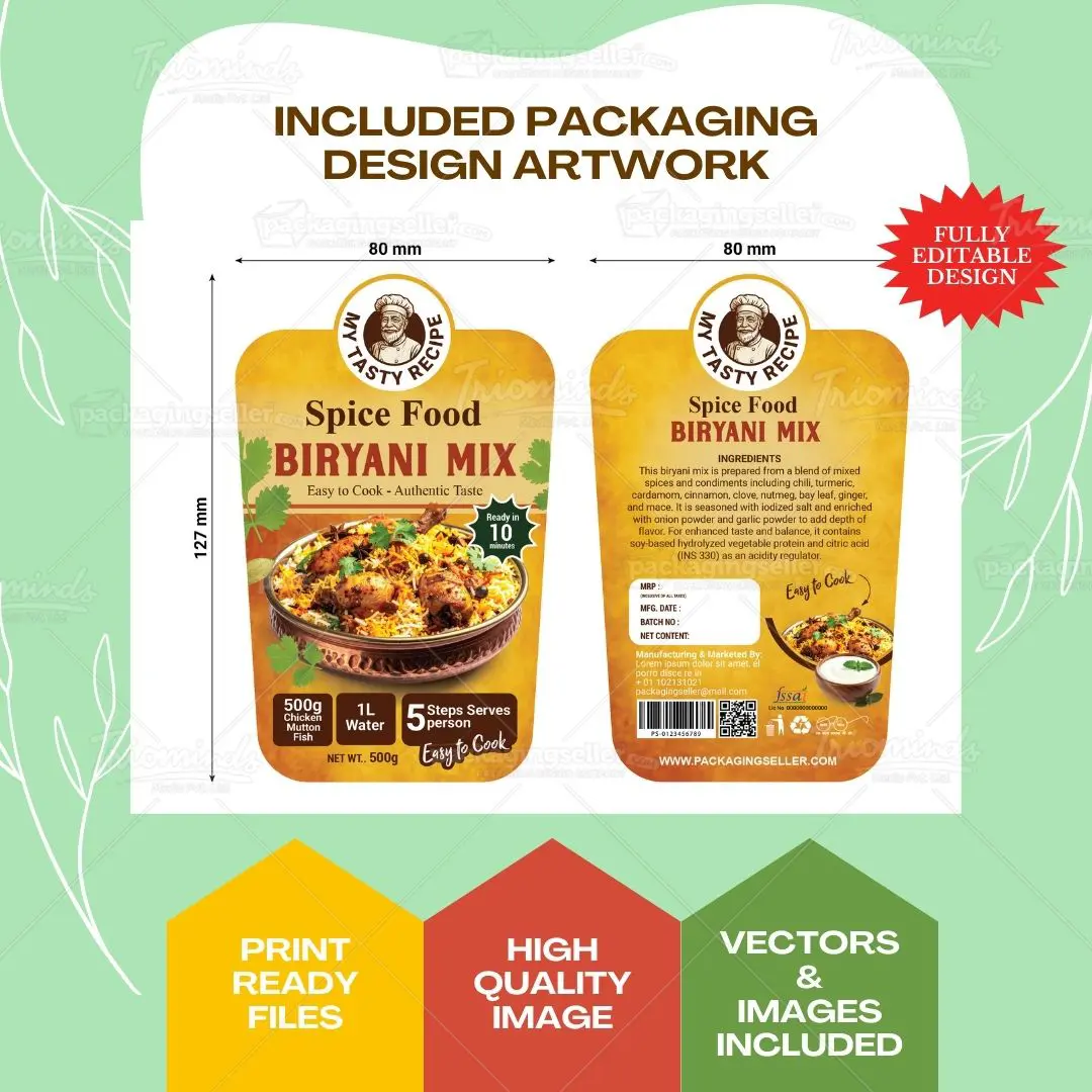 Biryani Mix Label Design Template PS375 - PackagingSeller.com