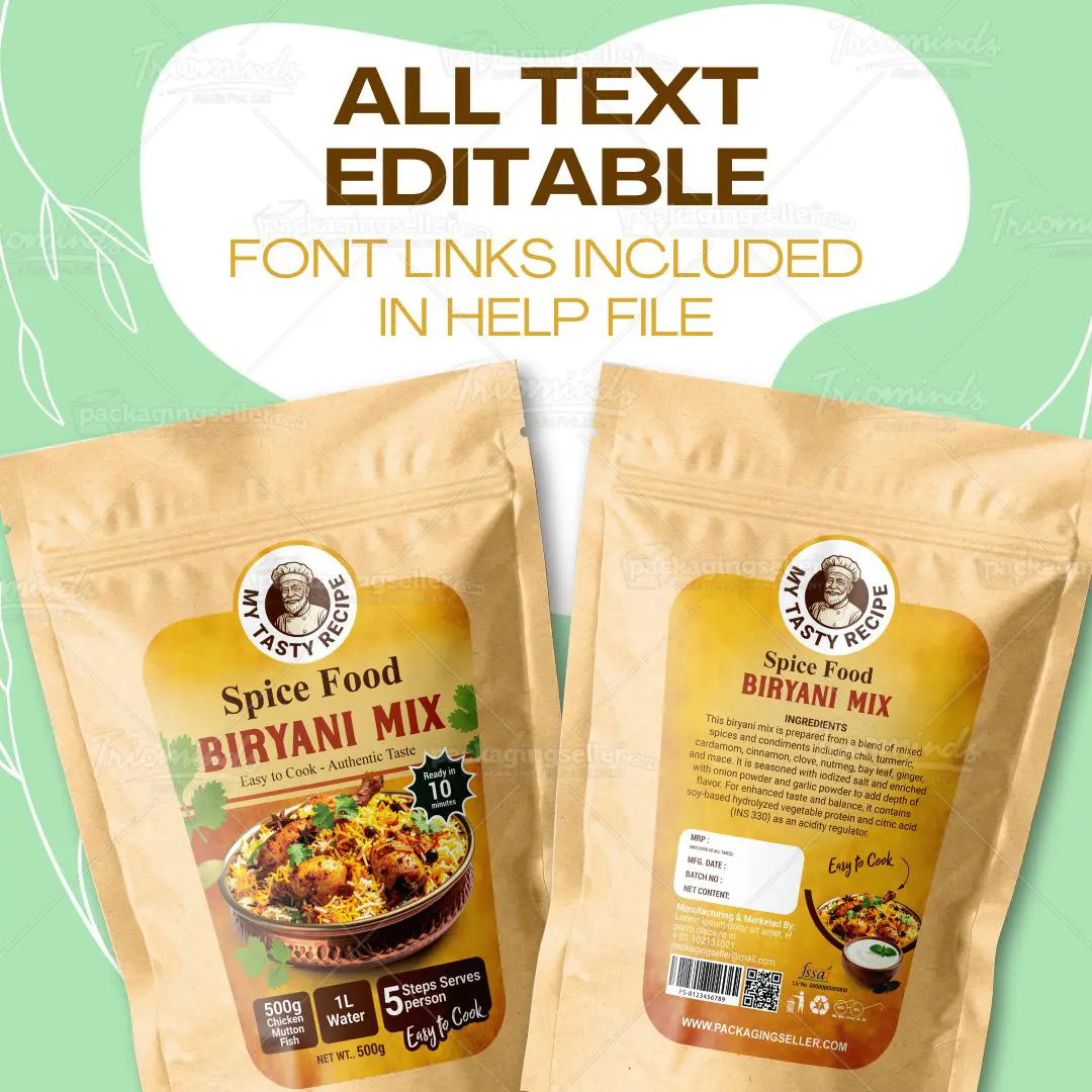 Biryani Mix Label Design Template PS375 - PackagingSeller.com