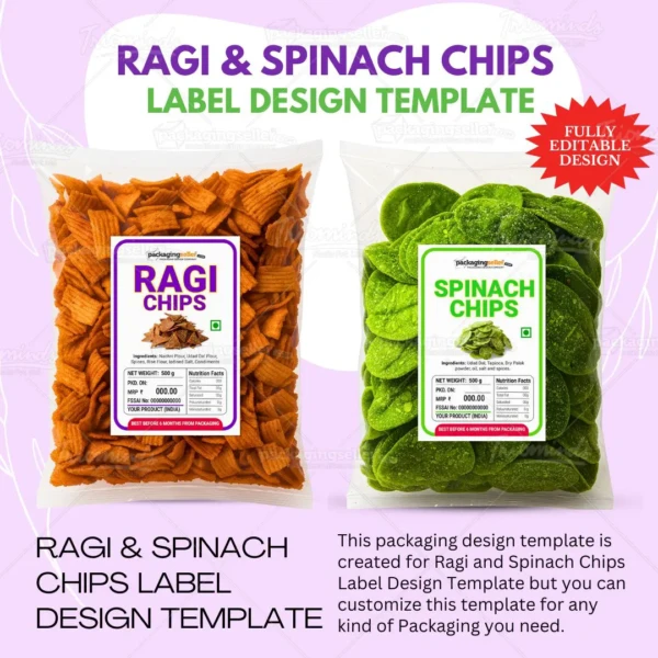 Ragi and Spinach Chips Label Design Template PS369 - PackagingSeller.com