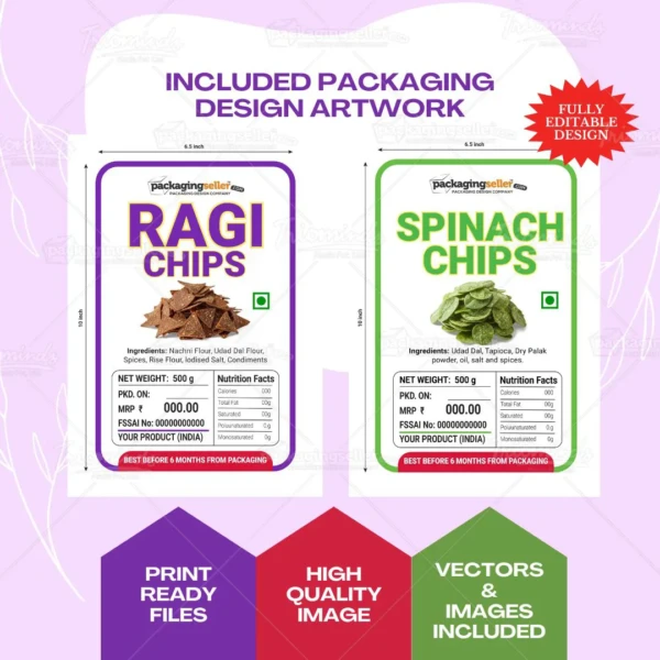 Ragi and Spinach Chips Label Design Template PS369 - PackagingSeller.com
