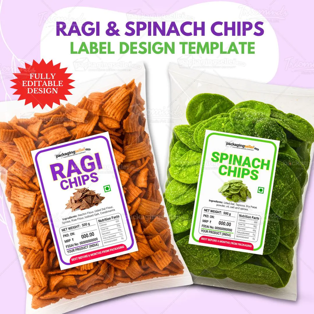 Ragi and Spinach Chips Label Design Template PS369 - PackagingSeller.com