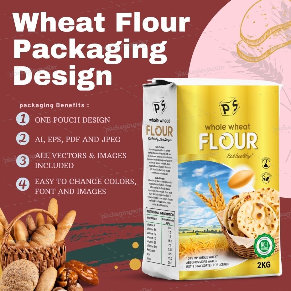 Wheat Flour Packaging Design Template - PackagingSeller.com