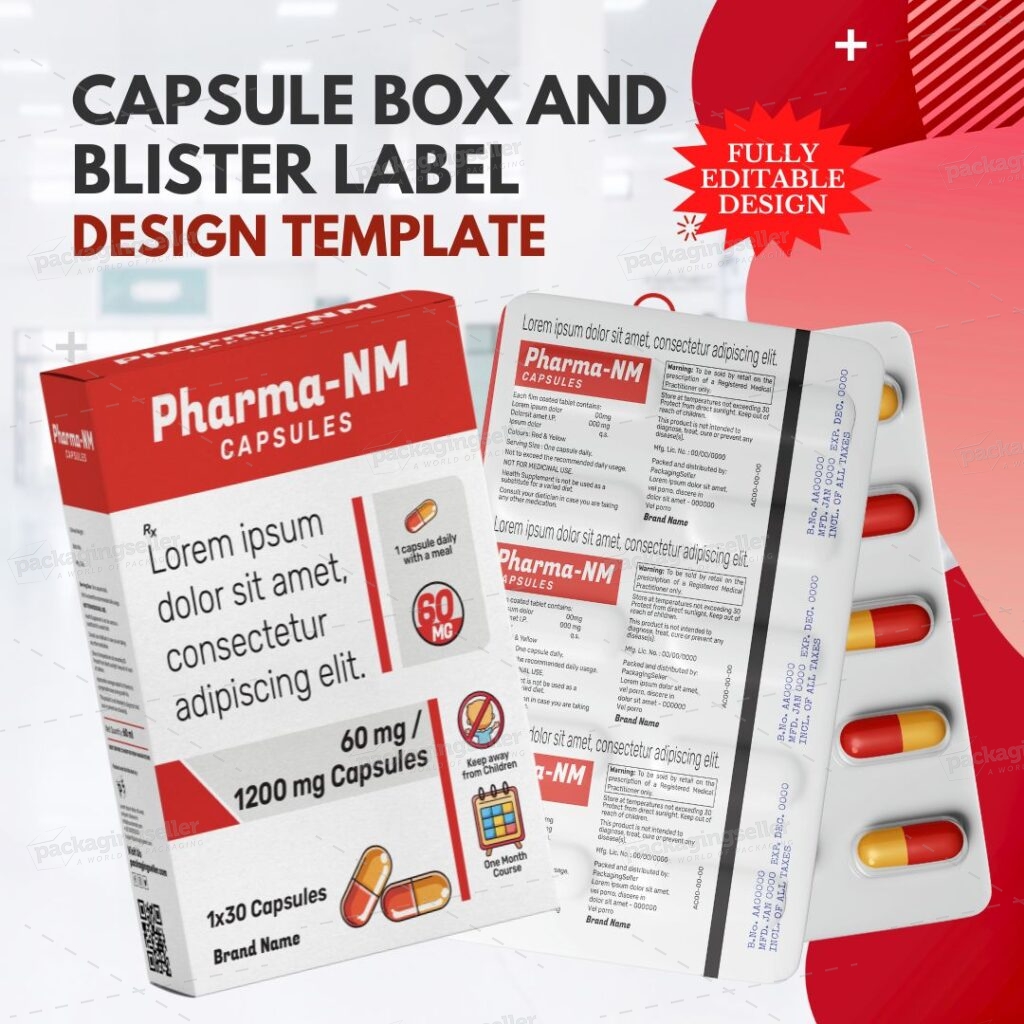 Capsule Box and Blister Design Template PS313 - PackagingSeller.com
