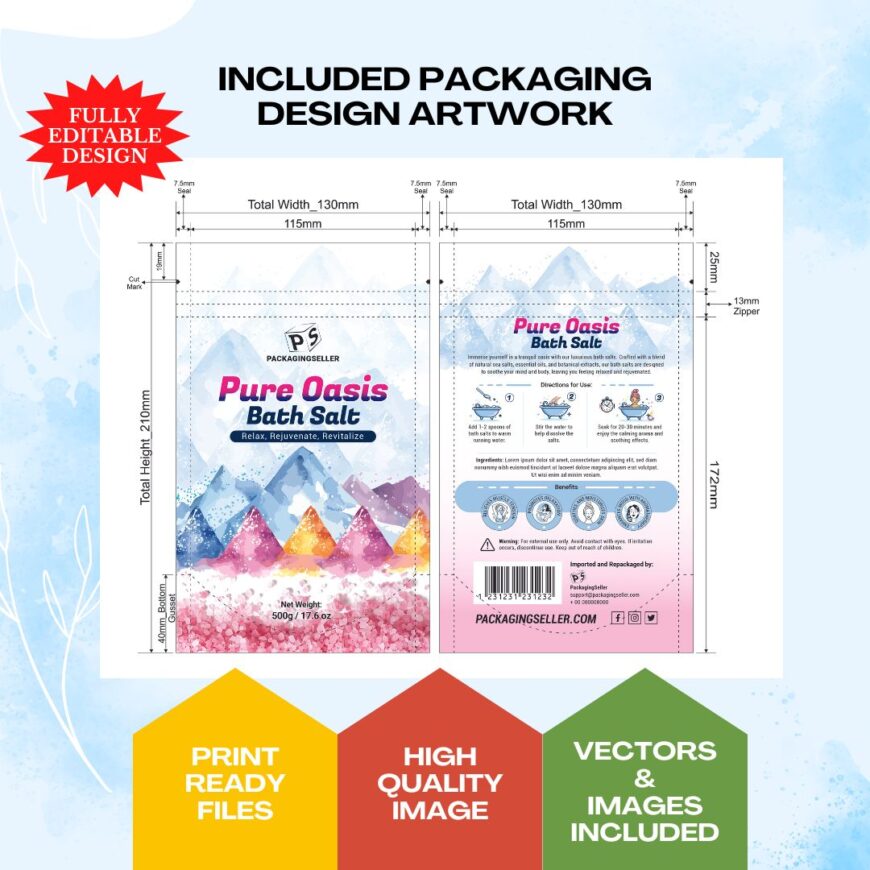 Bath Salt Bag Packaging Design Template PS323 - PackagingSeller.com