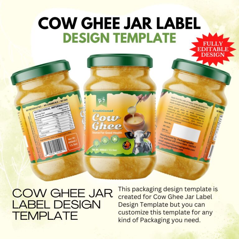 Cow Ghee Jar Label Design Template PS327 - PackagingSeller.com