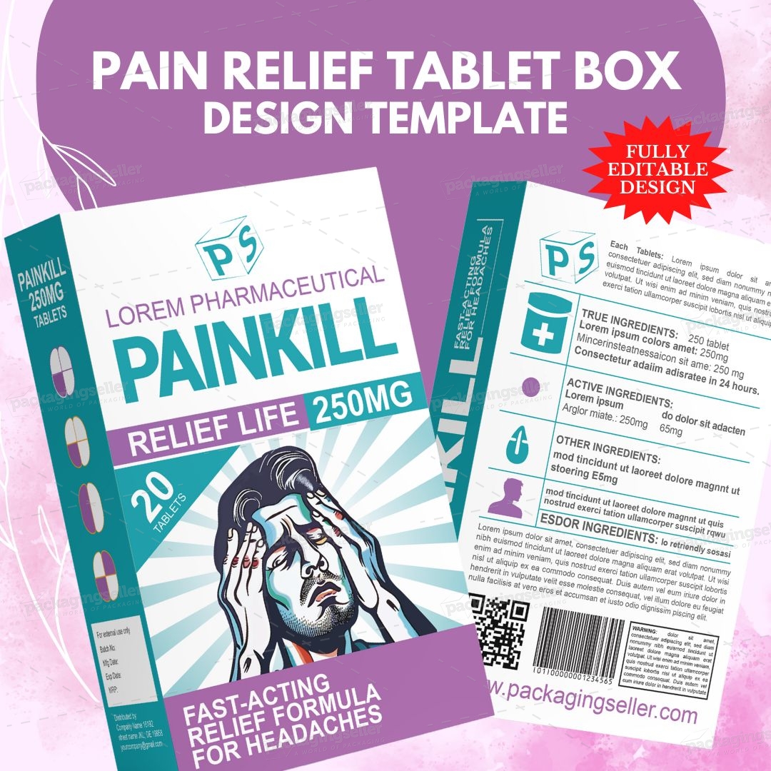 Pain Relief Tablet Box Design Template PS325 PackagingSeller Pain Relief Tablet Box Design Template PS325 PackagingSeller