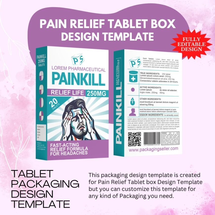 Pain Relief Tablet Box Design Template PS325 - PackagingSeller.com