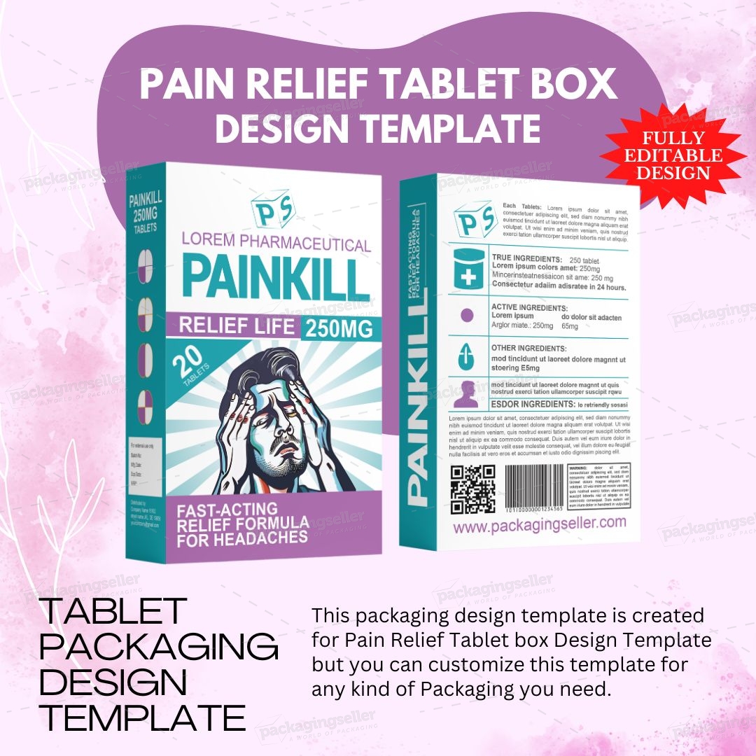 Pain Relief Tablet Box Design Template PS325 PackagingSeller Pain Relief Tablet Box Design Template PS325 PackagingSeller