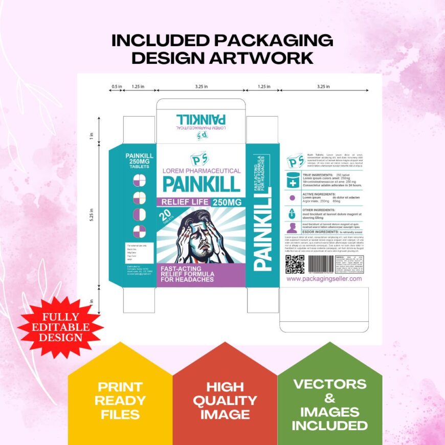Pain Relief Tablet Box Design Template PS325 - PackagingSeller.com