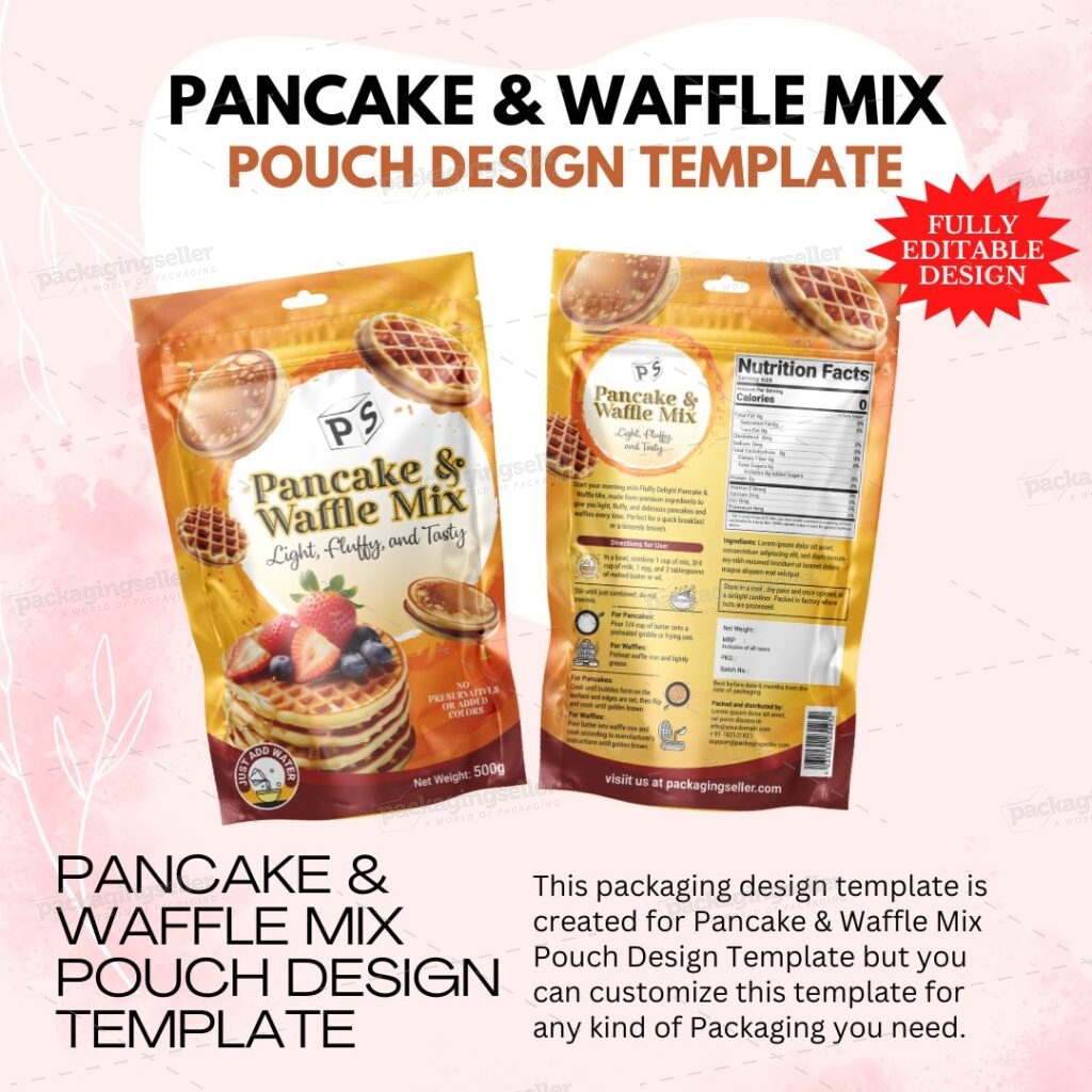 Pancake and Waffle Mix Pouch Design Template PS328 - PackagingSeller.com