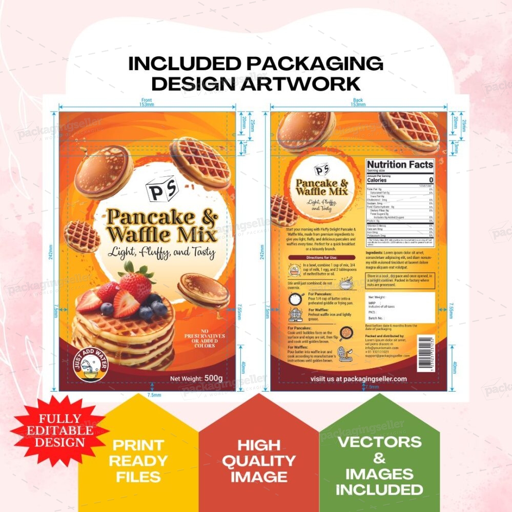 Pancake and Waffle Mix Pouch Packaging Design Template PS328 ...