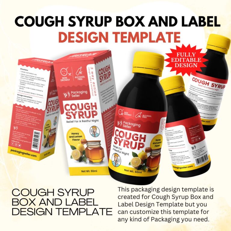 Cough Syrup Box and Label Design Template PS333 - PackagingSeller.com