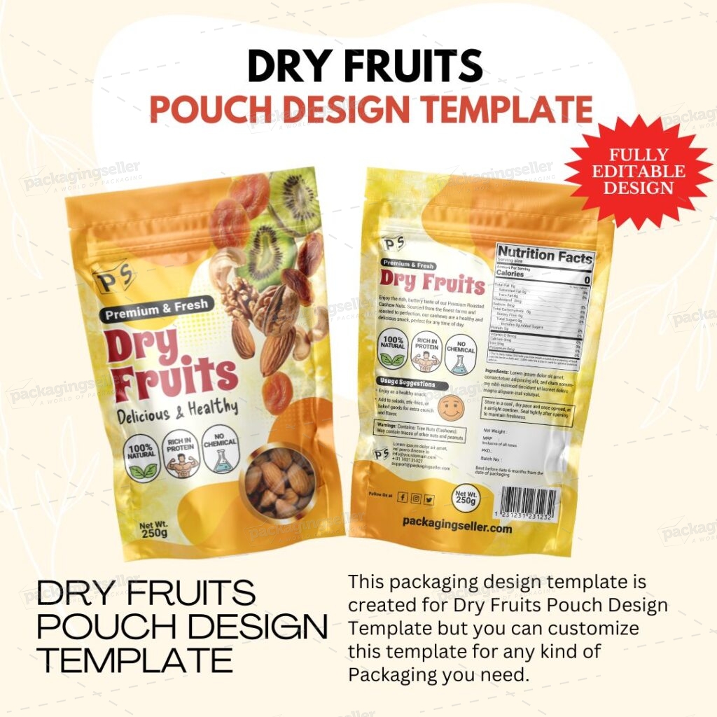 Dry Fruits Pouch Packaging Design Template PS344 - PackagingSeller.com