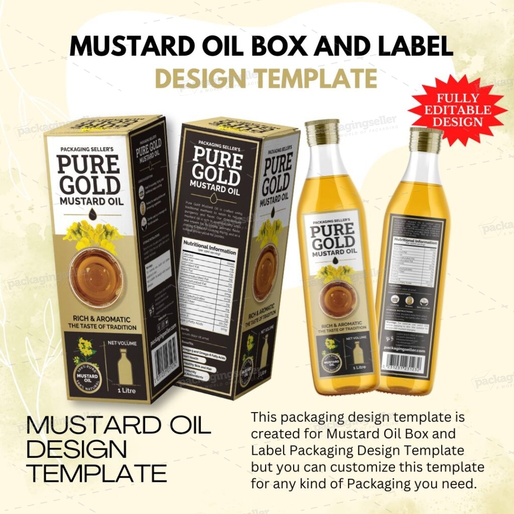 Mustard Oil Box and Label Design Template PS340 - PackagingSeller.com