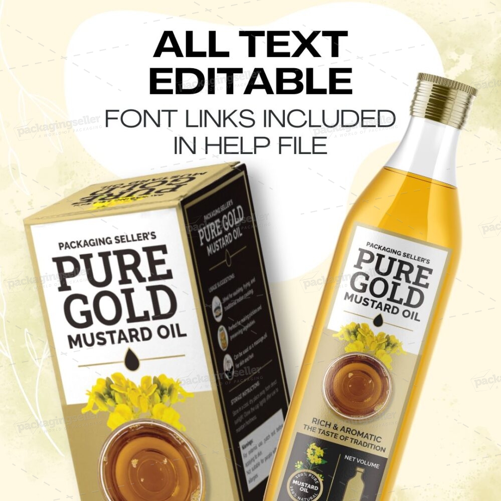 Mustard Oil Box and Label Design Template PS340 - PackagingSeller.com