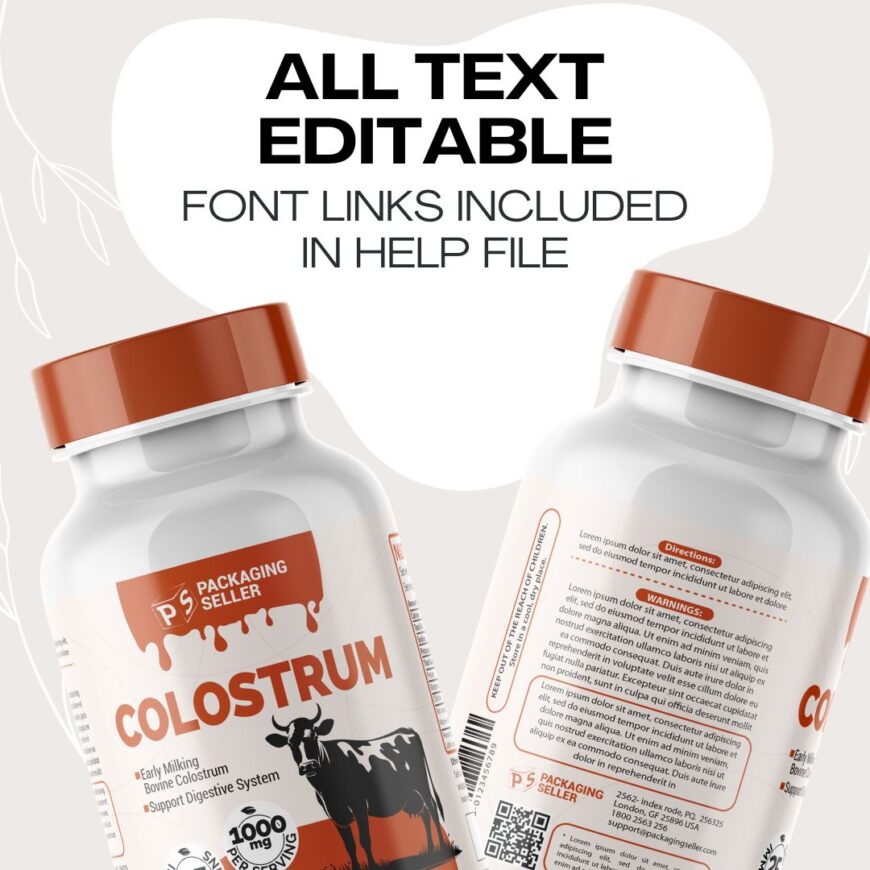 Colostrum Supplement Label Design Template PS345 - PackagingSeller.com